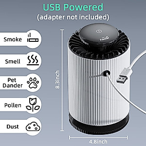 Desktop Air Purifiers for Small Room, Bedroom, Home, Office, Small USB Air Purifier Removes Odor Smoke Pollen Dust, No Noise with Clean Light No Adapter(White)