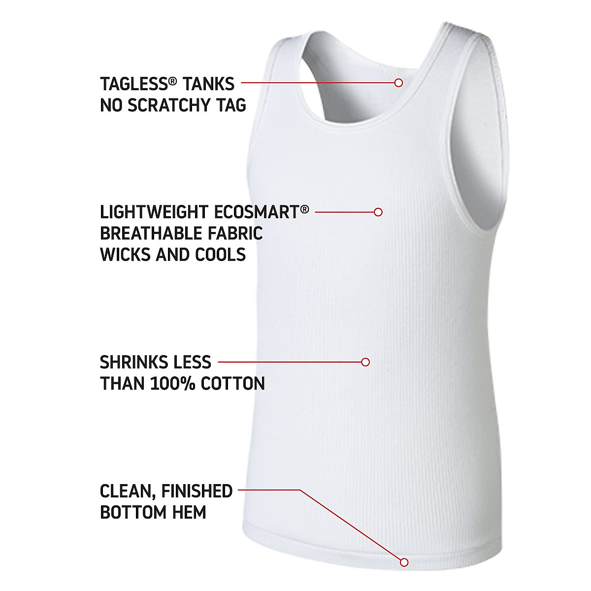 Hanes Boys' Tank Undershirt, EcoSmart Cotton Shirt, Multiple Packs Available, Assorted, Small