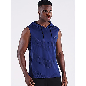 NELEUS Men's Workout Tank Tops Sleeveless Running Shirts with Hoodie,5098,3 Pack,Grey/Blue/Red,2XL