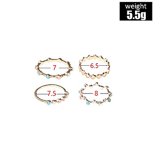 BERYUAN Women Dainty Gold Ring Set Simple Rainbow Colorful Bead Cute Wave Knuckle Ring Set Gift For Her Lovely Ring Set Women And Girls Teens(4Pcs)