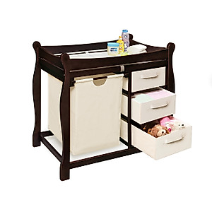 Sleigh Style Baby Changing Table with Laundry Hamper and 3 Storage Baskets