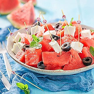 120 Counts Fancy Toothpicks for Appetizers Faux Pearl Charcuterie Cocktail Picks Wooden Decorative Toothpicks Handmade Sticks Long Appetizer Cocktail Sticks for Home Party, Dessert, Fruit (Rose Gold)