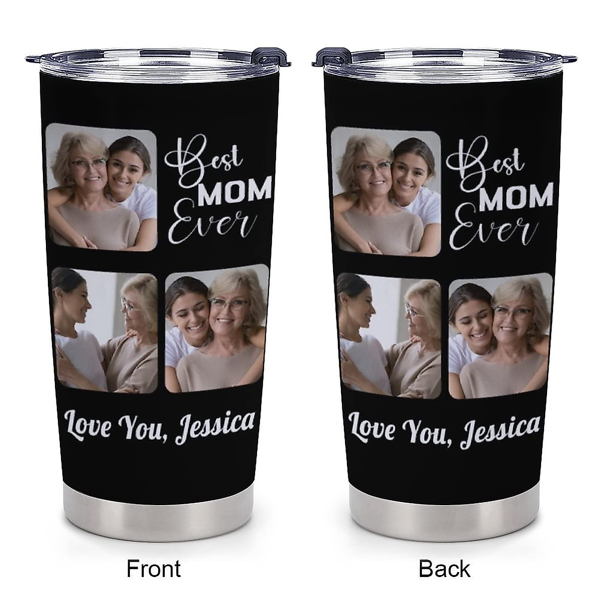 Personalized Picture Coffee Mug with Text Name Gift on Mother's Day Birthday for Mom Wife Grandma Custom Photo Travel Tumbler Insulated Stainless Steel Image Cup