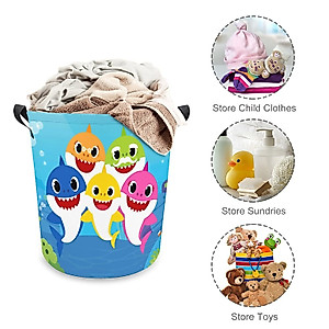 WINKO Baby S-hark Dirty Clothes Hamper Circular Waterpoor Foldable Hamper Dirty Clothes Laundry Basket Storage Bag with Durable Handle for Bedroom,Bothroom,Toys