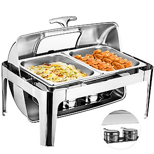 Kweetle Roll Top Chafing Dish Buffet Set Warmers with Cover 2 Pans 9.5Quart for Buffet Commercial Food Warmer Steam Table