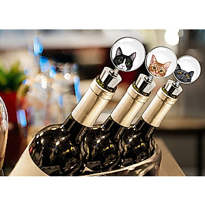 WIRESTER Set of 3 Stainless Steel Decorative Wine Bottle Stoppers For Bar, Holiday, Party, Wedding - Orange Tabby Cat, Black Bombay Cat, Tuxedo Cat
