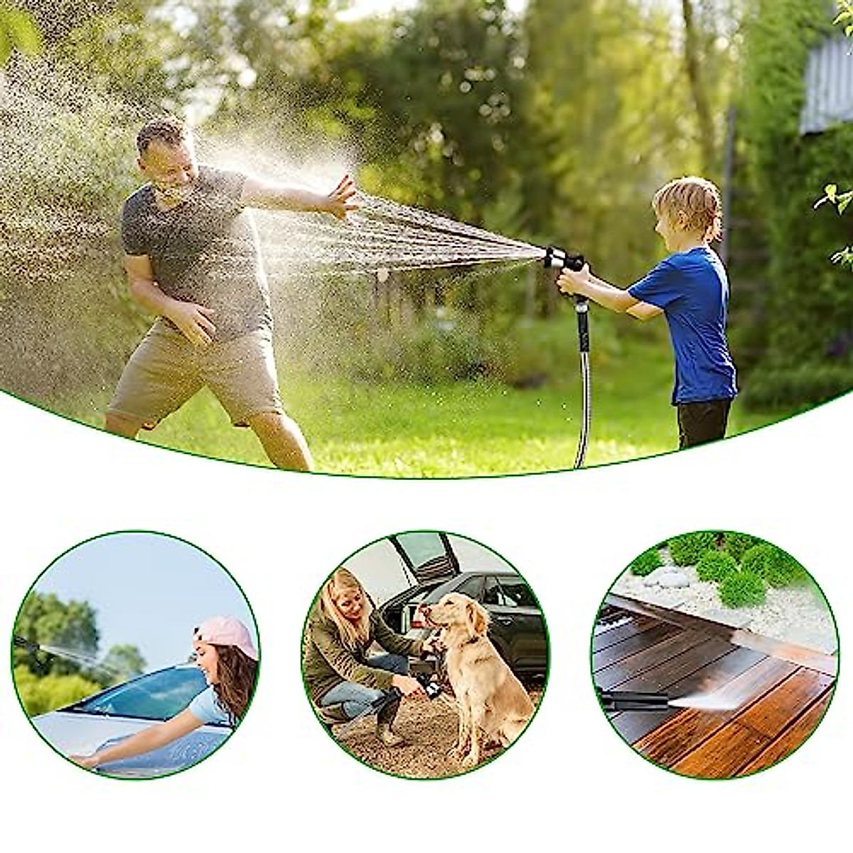 JUNEBOW Metal Garden Hose 50ft, Stainless Steel Heavy Duty Water Hose with 10 Function Nozzle - Flexible, Lightweight, Kink Free & Tangle Free, Pet Proof, Puncture Proof Hose for Yard, Outdoor