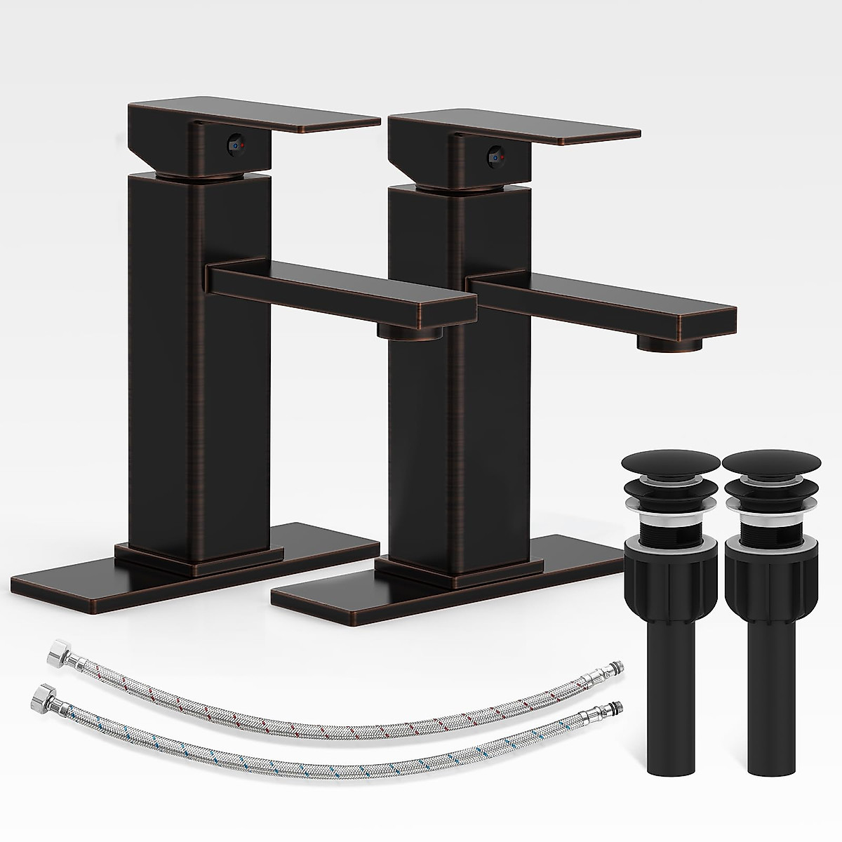 Casavilla Bathroom Sink Faucet-2 Sets, Oil Rubbed Bronze Bathroom Faucet with Pop-up Drain and 6 Inch Deck Plate, Single Handle Faucet for Bathroom Sink (2 Holes), Modern Farmhouse RV Sink Faucet