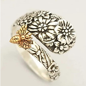 ZhxshwHdd Bee Flower Boho Adjustable Spoon Rings For Women Men Silver Vintage (silver, 6)