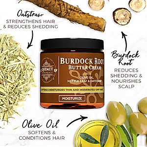 Qhemet Biologics Burdock Root Butter Cream - Leave-In Moisturizer for Low Porosity Hair - Helps Soften and Smooth Dry, Brittle Edges - Conditioning Botanicals to Nourish Scalp (8.5 oz)