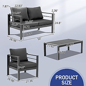 VINGLI Outdoor Furniture 4 Pieces Modern Aluminum Patio Furniture Set, Patio Sofa Set Outdoor Patio Conversation Sectional Set for Lawn, Garden, Backyard (Gray)