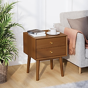 SANXIANHM Solid Wood Nightstand with 2-Drawers, Mid-Century Modern Night Stand,Small and Tall Bedside Table