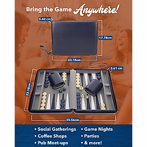 WE Games Backgammon Set, Board Games for Adults - Travel Games - Magnetic with Navy Blue Leatherette Backgammon Board and Carrying Strap - Travel Backgammon Sets for Adults