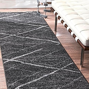 nuLOOM 2x6 Thigpen Contemporary Area Rug, Charcoal, Abstract Lines, Non-Slip Backing, Stain Resistant, For Bedroom, Dining Room, Living Room, Hallway, Office, Kitchen, Entryway
