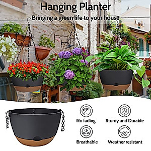 EURCRBU 2 Pack Hanging Planters for Outdoor Indoor Plants, 10 Inch Plastic Outdoor Hanging Planter, Hanging Flower Pots for outside with Drainage Holes & Removable Saucer for Garden Home (Dark Grey)