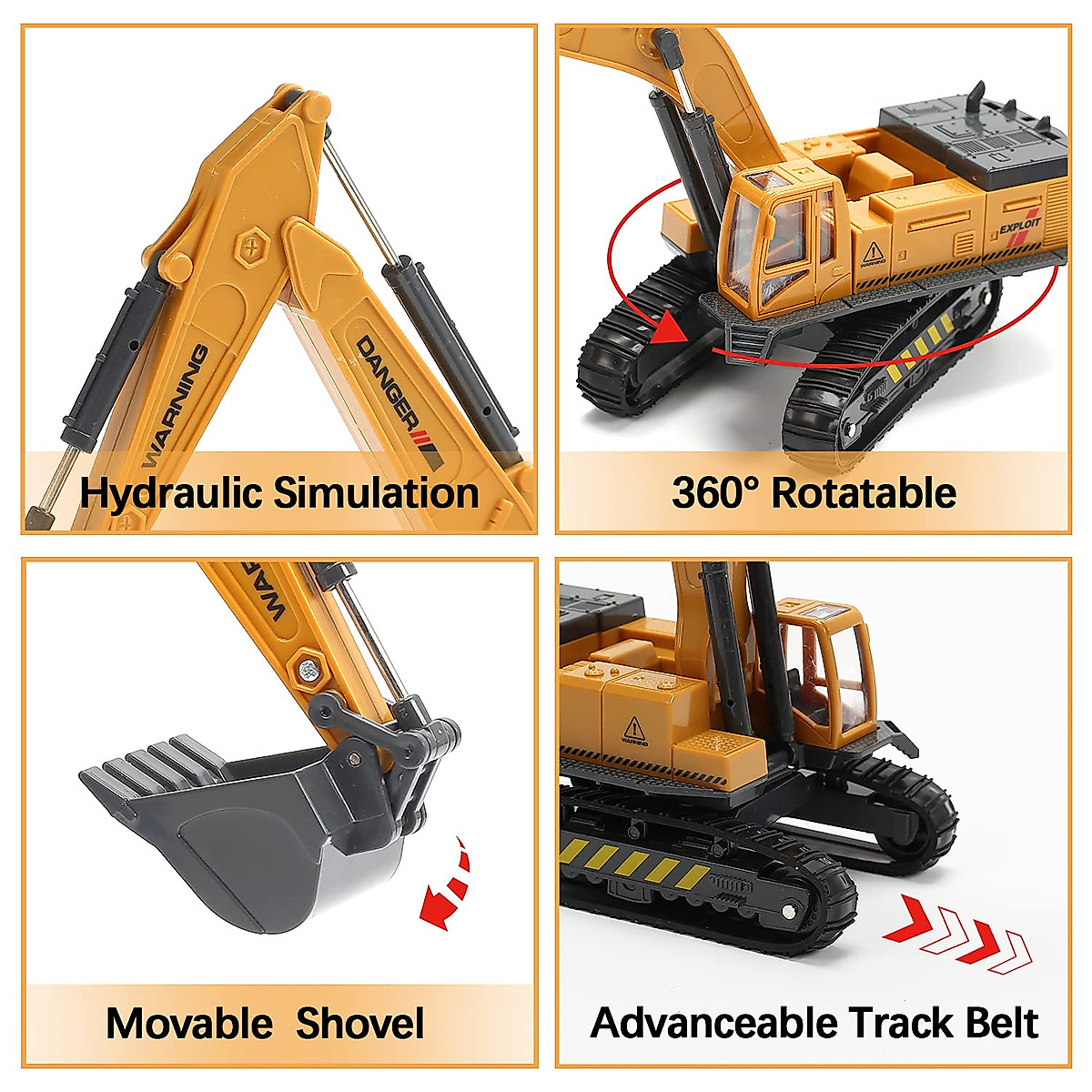 CUTE STONE Construction Vehicles Playset with Playmat, Kids Engineering Truck Set with Crane, Excavator, Tractor with 3 Interchangeable Parts, Cement, Truck, Educational Gift Toy for Toddlers Boys