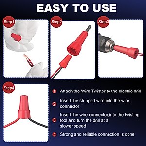 Wire Twister Tool for Drill, Compatible with Wire Nut Driver Fast with 1/4" Chuck Wire Twisting Tool Enhanced Wiring Efficiency (Red, 1 PCS)