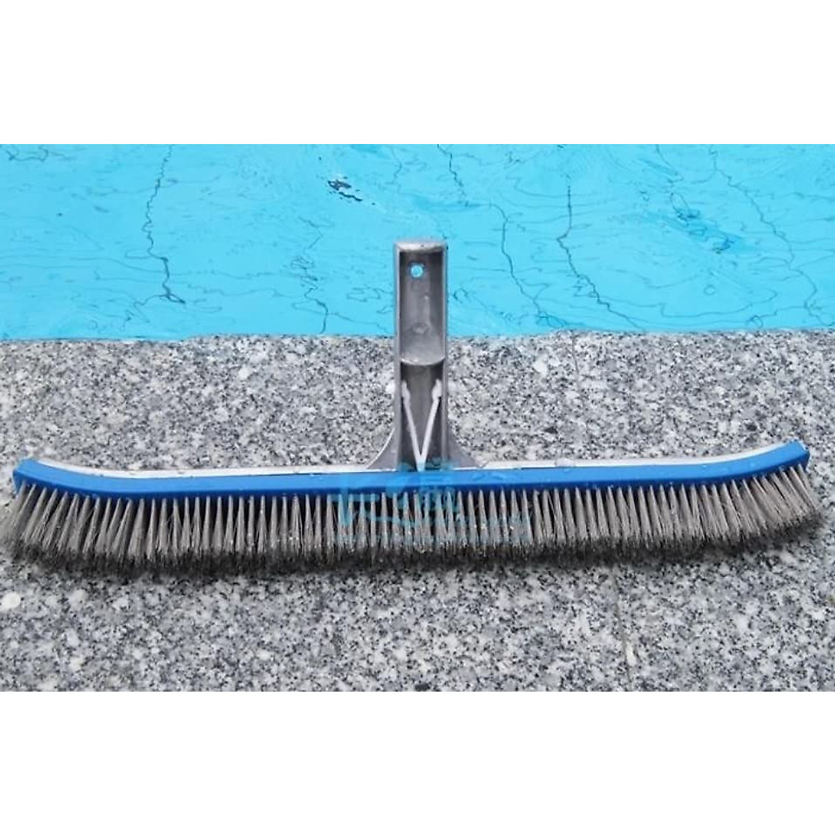 Aquatix Pro Pool Brush, 18" Heavy Duty Aluminium Back, Curved Ends for Corners, Scrub Brush w/ Stainless Steel Bristles & EZ Clip, Swimming Pool Brushes for Cleaning Pool Walls, Tiles, Floors & Steps