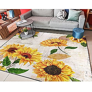ALAZA Watercolor Sunflower Floral Leaf Non Slip Area Rug 5' x 7' for Living Dinning Room Bedroom Kitchen Hallway Office Modern Home Decorative
