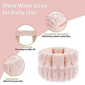 WLLHYF Spa Headband Wrist Washband Face Wash Set Facial Makeup Hair Band Microfiber Shower Head Wraps Adjustable Wrist Wash Bands Prevent Liquid from Arms Spilling for Women Girls
