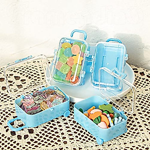 Framendino, 12 Pack Blue Mini Travel Suitcases Box Plastic Candy Boxes Gift Box Transparent Tiny Jewelry Storage Cases for Wedding Party Decorations