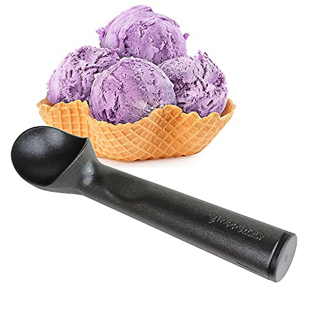 HAPPYWARE CO. Ultra Premium Ice Cream Scoop - Heat Conductive One-Piece Solid Aluminum, Dishwasher Safe, Black