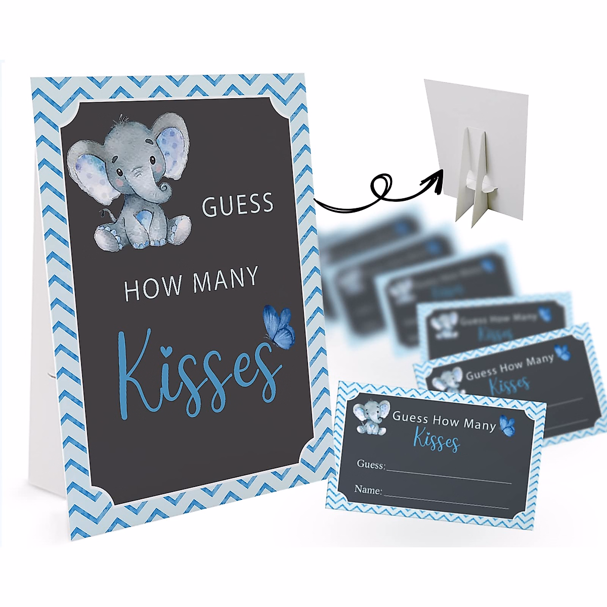 Guess How Many Kisses Are in the Jar Game-1 Standing Sign and 50 Guessing Cards, Elephant Bridal Shower Games, Baby Shower Sign, for Boys Girls Baby Shower Favors and Weddings Party Decoration-19
