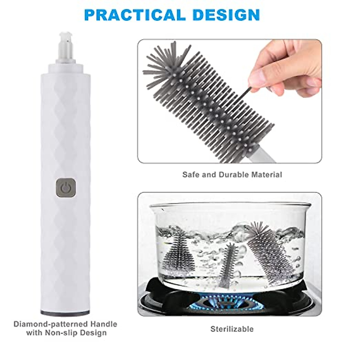 WHNL Electric Bottle Brush, 4 Piece Bottle Brush Set with Baby Bottle Brush Cleaner, Nipple Brush, Pacifier Cleaner, Straw Cleaner Brush, Gifts for Newborns and Mothers, White