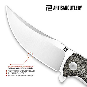 ARTISANCUTLERY Folding Knife Arroyo (ATZ-1845) AR-RPM9 Powder Steel Balde Micarta Tactical Handle Pocket Folding Knife EDC OD Green Micarta
