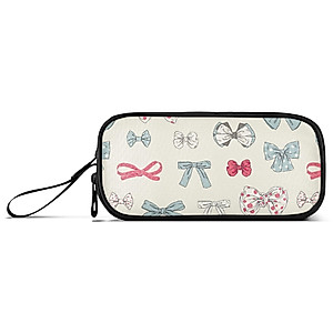 Fisyme Pink Blue Vintage Bow Pencil Case Large Capacity Pen Box Makeup Pouch Holder Organizer Stationery Bag for School Office College Traval Adults