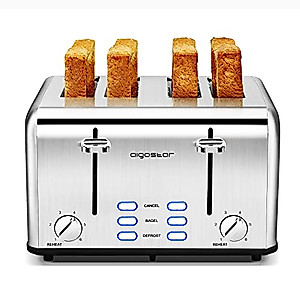 Toaster 4 Slice Wide Slot Stainless Steel Toasters with Bagel, Reheat, Cancel, Defrost Function, 6 Shade Settings, Removable Crumb Tray, 1550W, Aigostar
