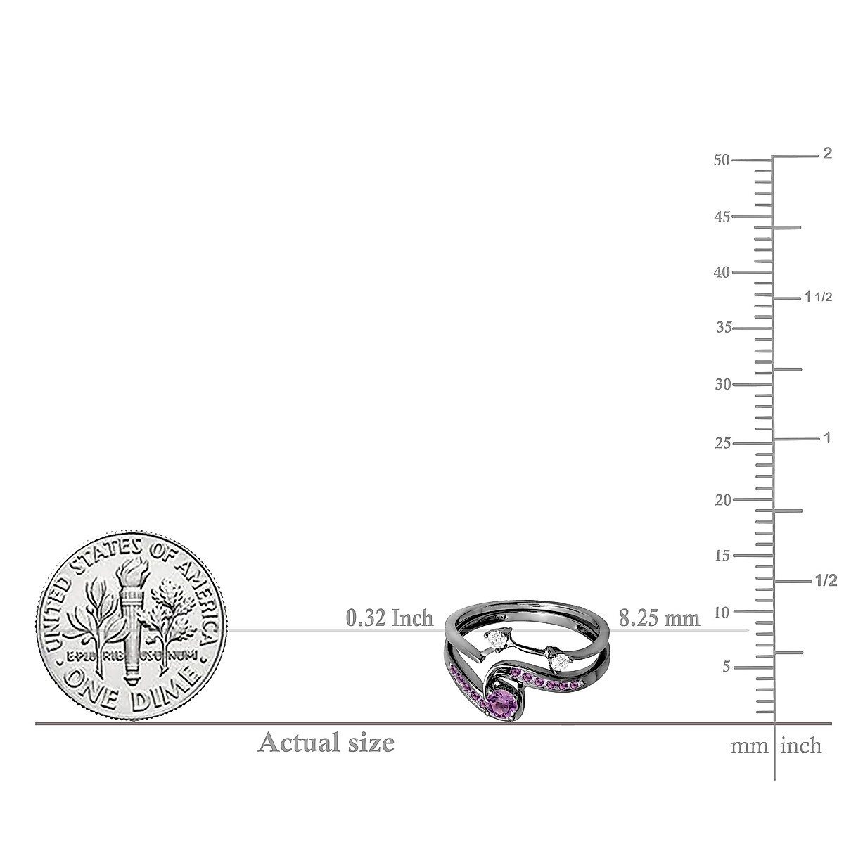 Dazzlingrock Collection Round Amethyst & White Diamond Swirl Bypass Wedding Ring Set for Women Black Plated in 10K White Gold, Size 6