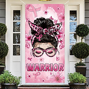 Breast Cancer Awareness Door Cover Breast Cancer Awareness Porch Sign Banner Pink Ribbon Breast Cancer Awareness Decorations and Supplies for Home