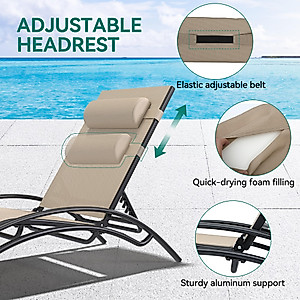 YITAHOME Outdoor Chaise Lounge Chair Set of 3, Pool Lounge Chairs with Side Table & 5-Position Adjustable Backrest, Sunbathing Recliner for Poolside, Backyard, Lawn, Deck - Khaki