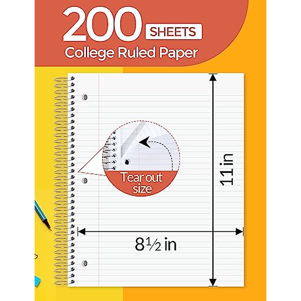 SUNEE Color Will Vary 5 Subject Notebook College Ruled - 200 Sheets, 8.5"x11", 4 Pocket Dividers, 3-Hole Punched Paper