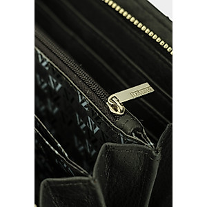 VELEZ Leather RFID Blocking Wallet - Designer Wallets for Women - Long Wristlet Clutch with Chain Black
