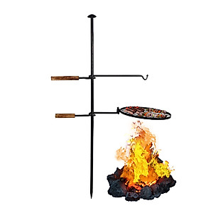 LINISHOP 2in1 Portable Campfire Grill Adjustable 360° Rotation Campfire Grill Fire Pit Grill Pan Rack BBQ Swivel Campfire Grill Charcoal Outdoor Camping Barbecue Tool Black New