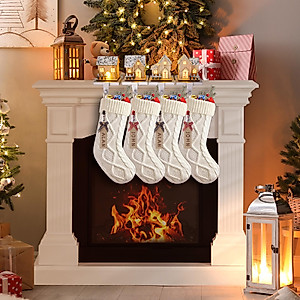 Christmas Stocking Holders for Mantle, Set of 4 Christmas Mantle Wood Room Stocking Hangers with Lights, Weighted Christmas Different Room Stocking Hooks for Fireplace Counter Window Decoration