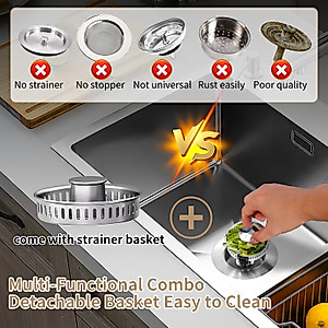 Universal Kitchen Sink Drain Strainer 3 in 1 【 304 Stainless Steel & Brass Material】 Pop Up Kitchen Sink Stopper with Metal Basket Strainer,Sink Strainer Stopper for US Standard 3 1/2" Kitchen Drain