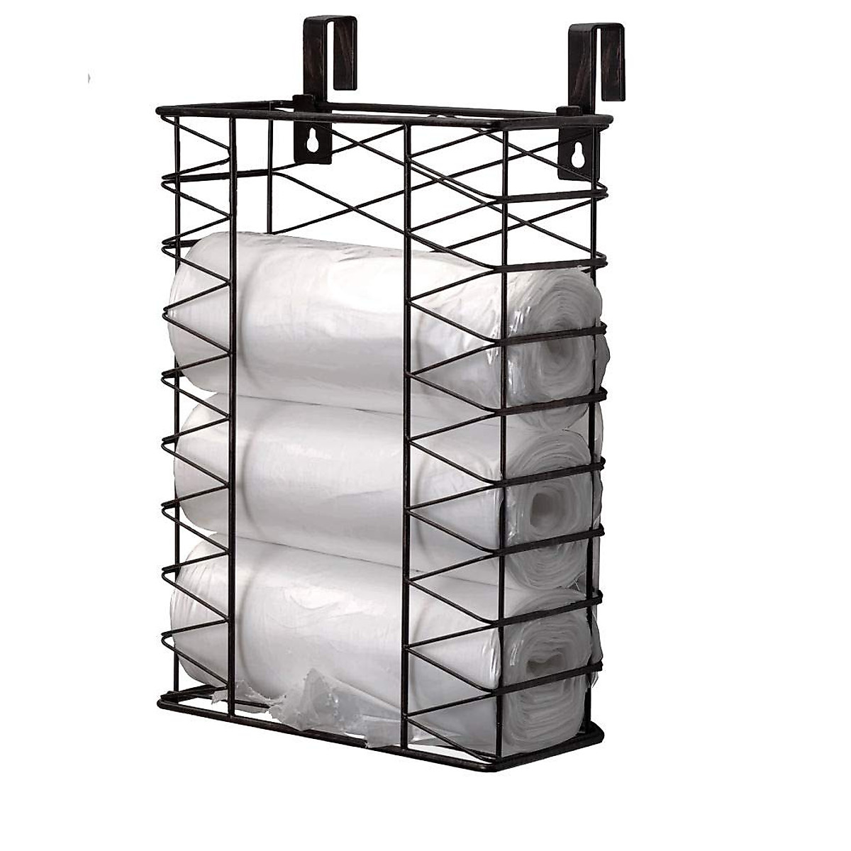 Gourmet Basics by Mikasa Garbage Bag Holder Garbage Bag Holder Basket with Removable Hooks, One size, Antique Black,5255362