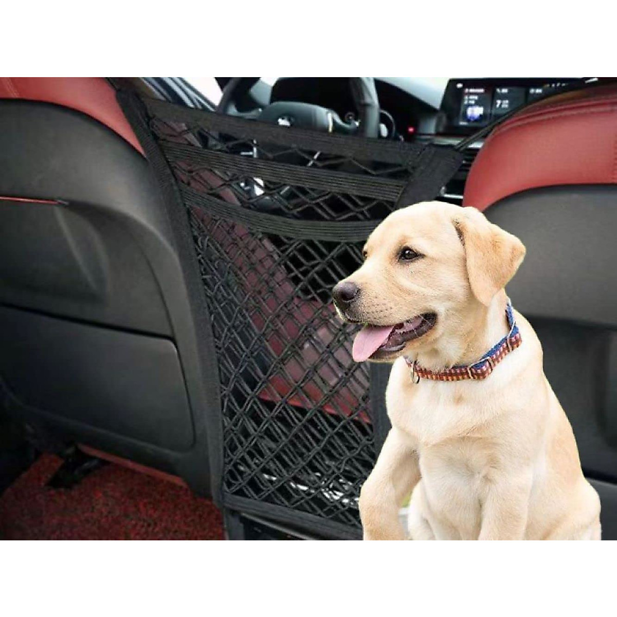 Dog Car Net Barrier with Auto Safety Mesh Organizer Baby Stretchable Storage Bag Between Seats Universal for Cars, SUVs -Easy Install,Safer to Drive with Children and Pets… (3 Layers)