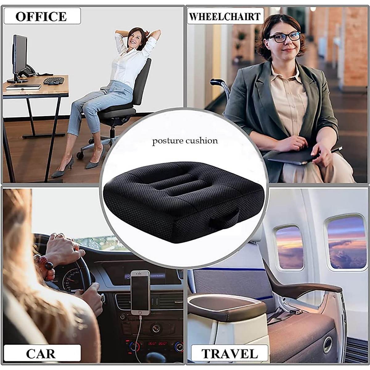 Adult Booster Seat for Car, Portable Booster Seat for Driver, Passenger , 3D Breathable Mesh Non-Slip Seat Cushions with Practical Handle for The Car, Office, Wheelchair (Extra Large) (Black)