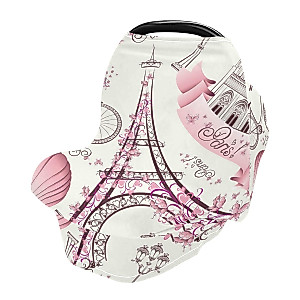 Nursing Cover Breastfeeding Scarf Romantic Travel in Paris- Baby Car Seat Covers, Stroller Cover, Carseat Canopy (g)