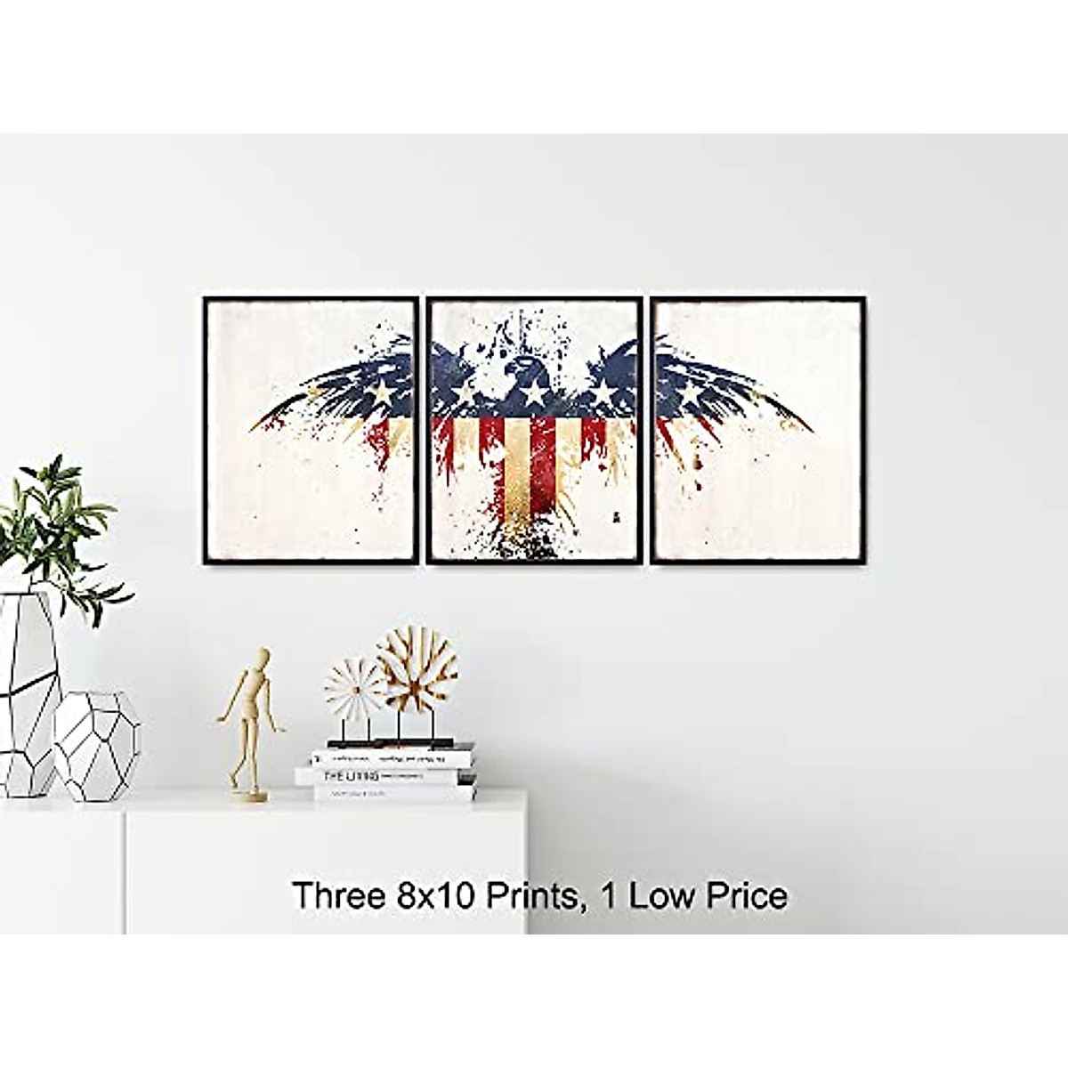 Patriotic Decor - American Eagle Wall Decor - American Flag Wall Decor - Patriotic Decorations - USA Wall Art - Patriotic Gifts for Marine, Army, Air Force, Navy Veteran - 8x10 Poster Set