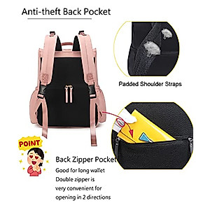 PAOIXEEL Diaper Bag Backpack with Stroller Clips, Lightweight Water-Resistant Nylon Travel Backpack with Anti-Theft Pocket, Pink