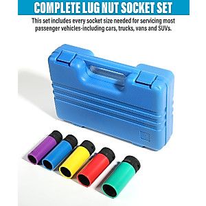 Zlirfy 5PCS 1/2 Inch Drive Impact Lug Nut Socket Set,Drive Deep Impact Socket,Car Accessories 15 17 19 21 22 MM Non-Marring Thin Wall Wheel Protector Nut Socket,Fit for 1/2" Drive Impact Wrench