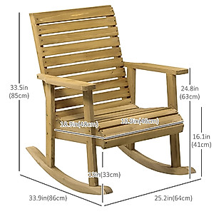 Outsunny Wooden Outdoor Rocking Chair, Traditional Slatted Wood Rocker Chair with Armrests and High Backrest for Indoor & Outdoor, Light Brown