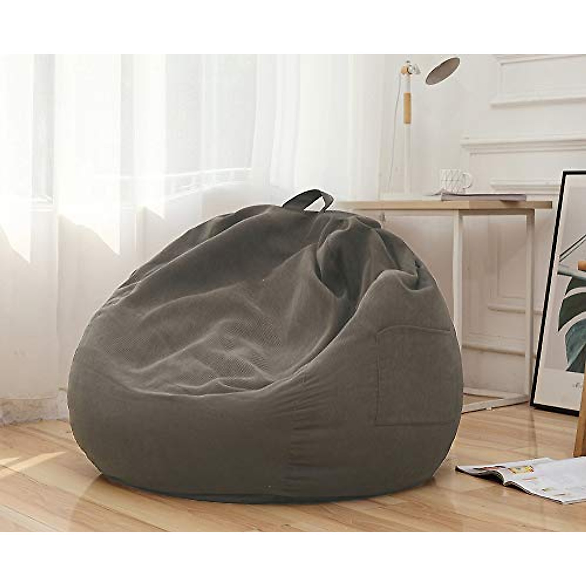 SANMADROLA Stuffed Animal Storage Bean Bag Chair Cover (No Filler)for Kids and Adults. Premium Corduroy Stuffable Beanbag for Organizing Children Plush Toys or Memory Foam Extra Large 300L (Warm Grey)