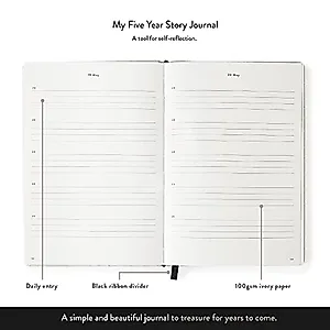 Mål Paper Five Year Journal - Cotton Hardback | Daily Dated Notebook for Mindfulness, Recovery & Positive Thinking Tool | Life Planner Log Book | Hand Finished, Unique Gifts for Men & Women