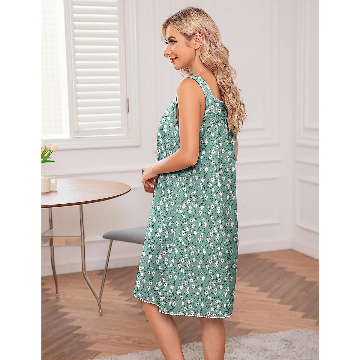 Ekouaer Womens Nightgown Cotton Sleepshirts Sleeveless Sleep Dress Soft Nightwear Wide Strap Pajamas Sleepwear Yellow Floral Print XXL